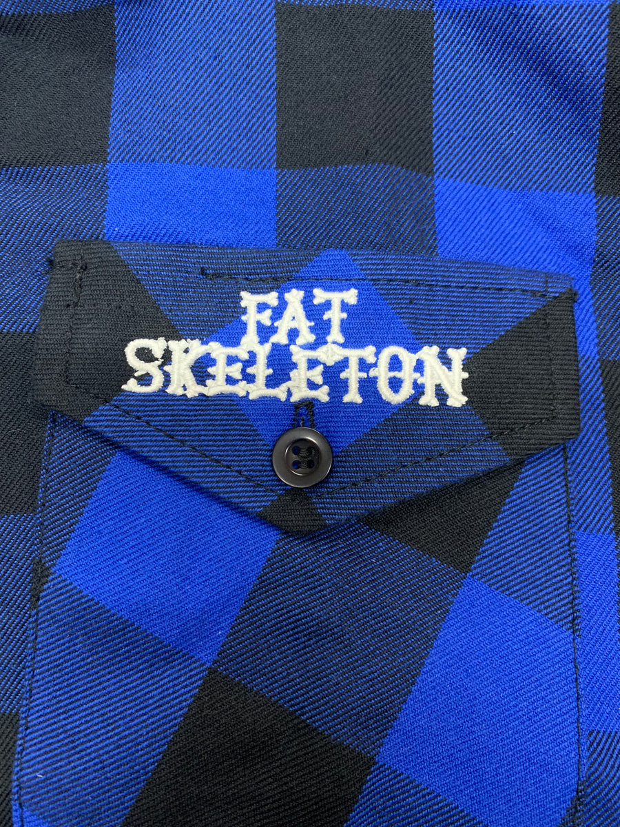Fat Skeleton 3D logo Blue & Black Check Flannel Shirt | Fat Skeleton UK