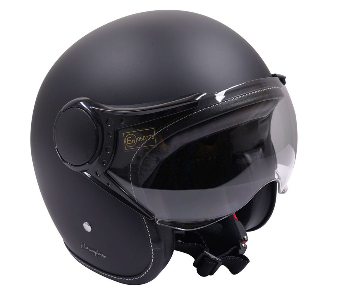 Low Profile Matt Black ECE Approved Open Face FS Retro Helmet bundle ...