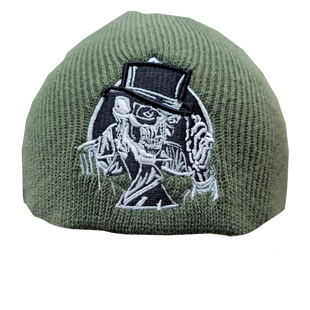 Fat Skeleton ™ 3D Embroidered Top Hat Skull logo Olive green beanie ...