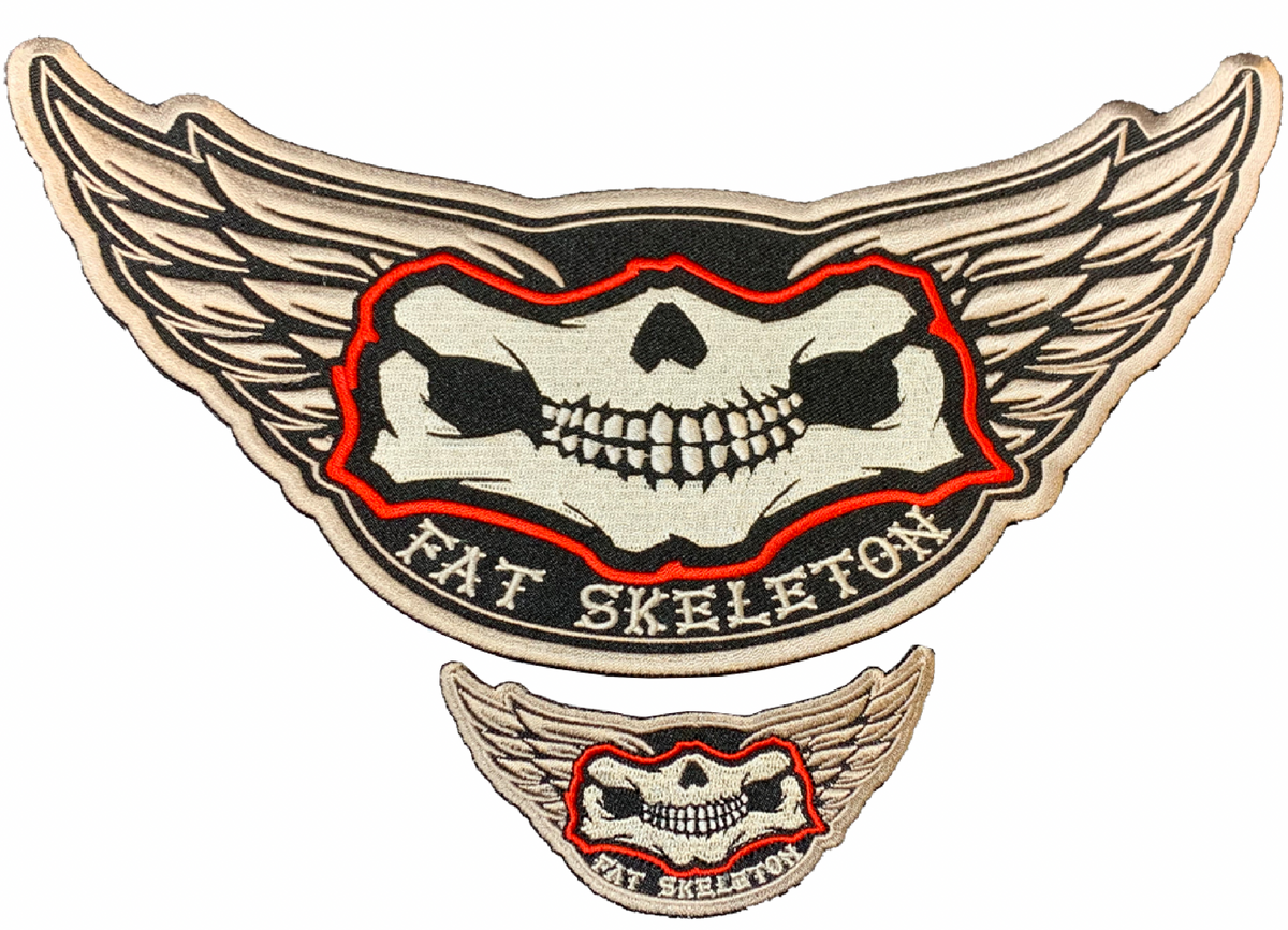 Fat Skeleton Jawbone & Wings logo Sew On Patches | Fat Skeleton UK