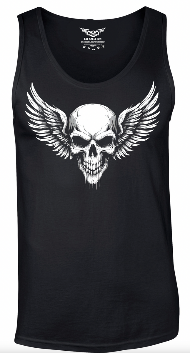Fat Skeleton Grinning Skull & Wings Biker Vest | Fat Skeleton UK