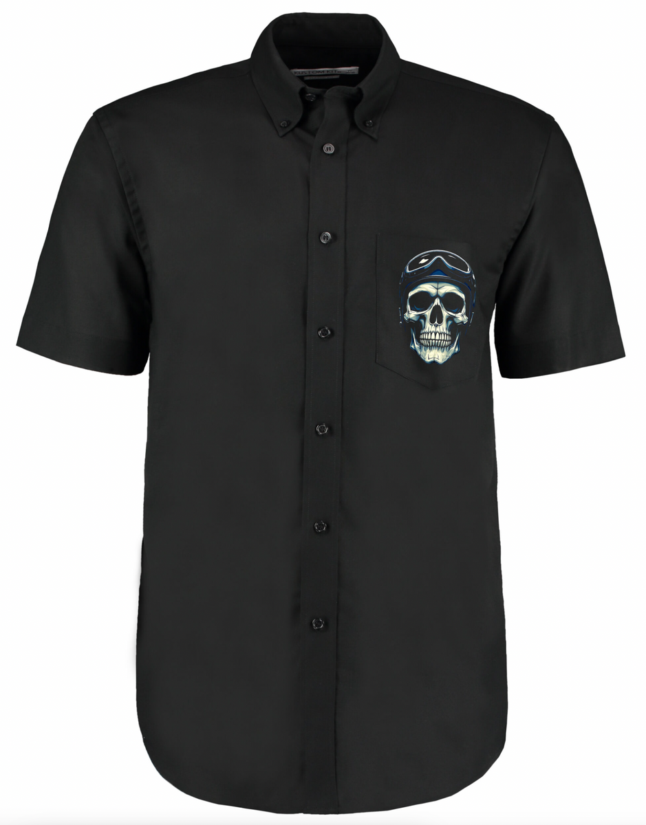 Fat Skeleton Three Skull Biker Garage Work Shirt | Fat Skeleton UK