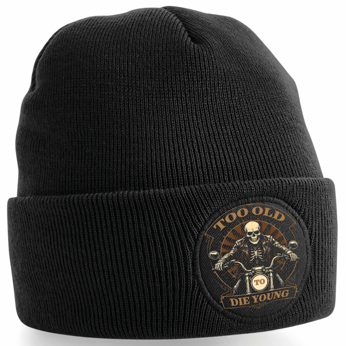 Fat Skeleton Too Old to Die Young Black Patch Beanie | Fat Skeleton UK