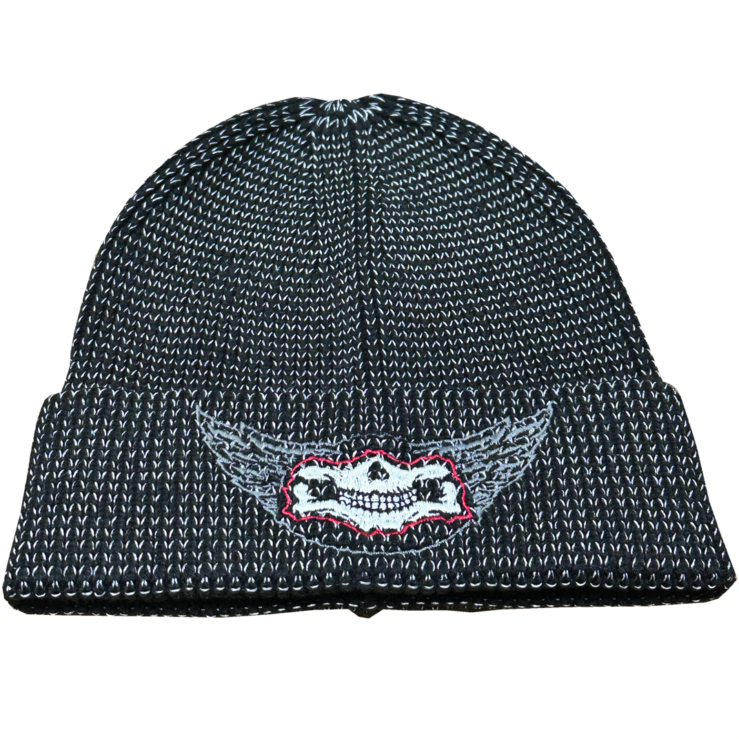 Fat Skeleton Wing Logo WARM Black Reflective Flecks Knitted Beanie ...