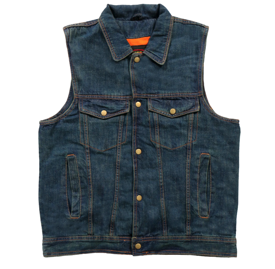 Hot Leathers Men's Blue Denim Biker Cut Vest with collar | Fat Skeleton UK