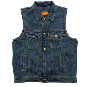 Hot Leathers Men's Blue Denim Biker Cut Vest with collar | Fat Skeleton UK
