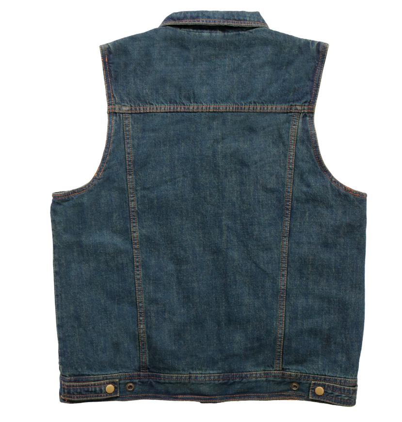 Hot Leathers Men's Blue Denim Biker Cut Vest with collar | Fat Skeleton UK