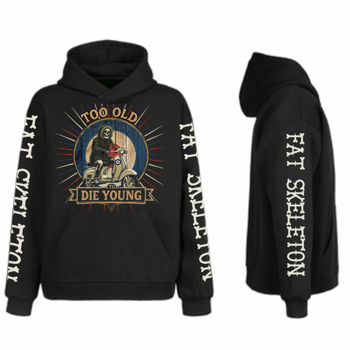 Fat Skeleton Too Old To Die Young Scooter Skeleton Mod Hoodie | Fat ...