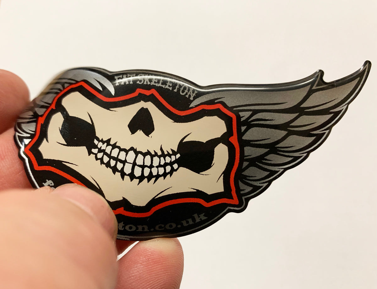 Fat Skeleton Grinning Skull & Wing 3D Flexi Decal Sticker– Fat Skeleton UK