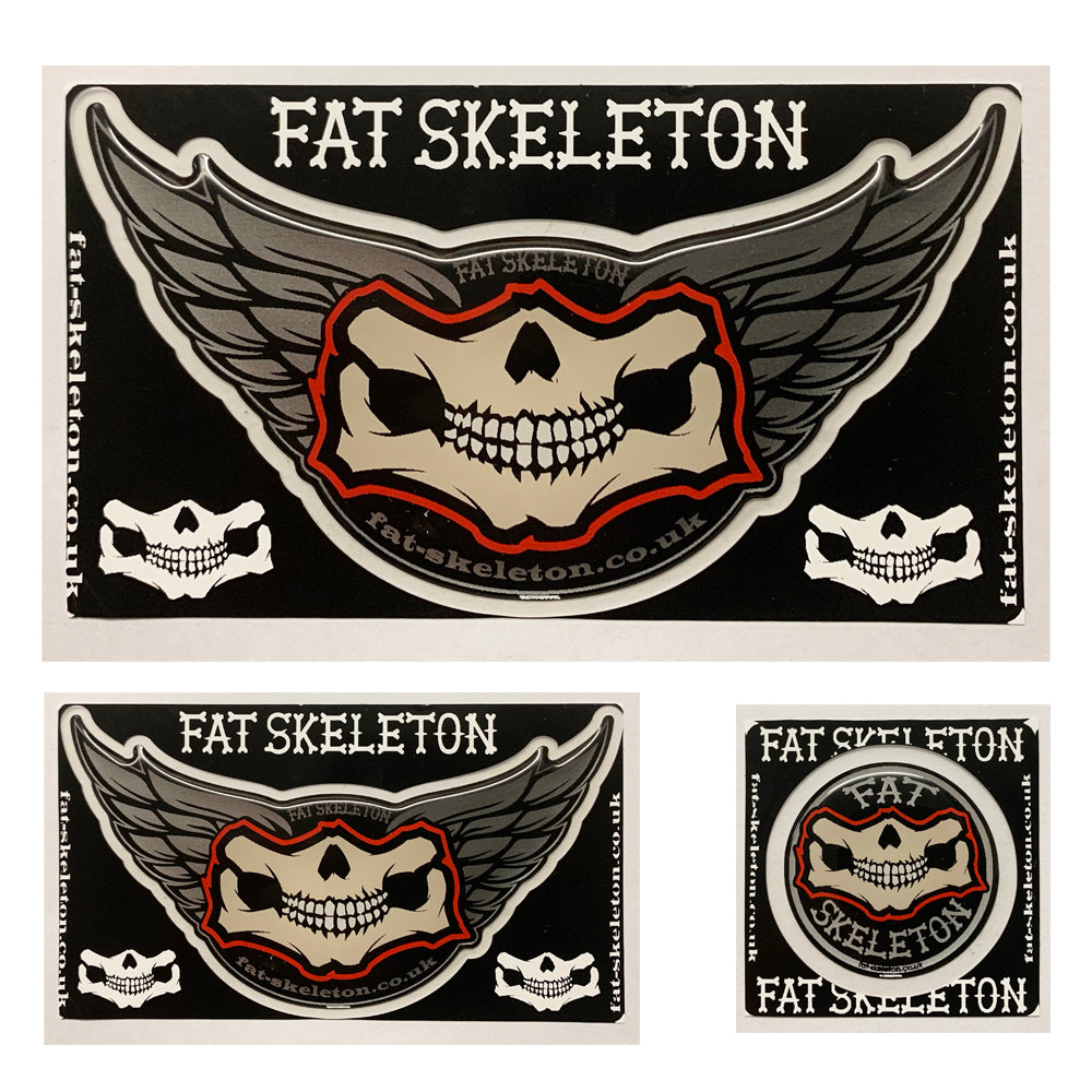 Fat Skeleton Grinning Skull & Wing 3D Flexi Decal Sticker | Fat Skeleton UK